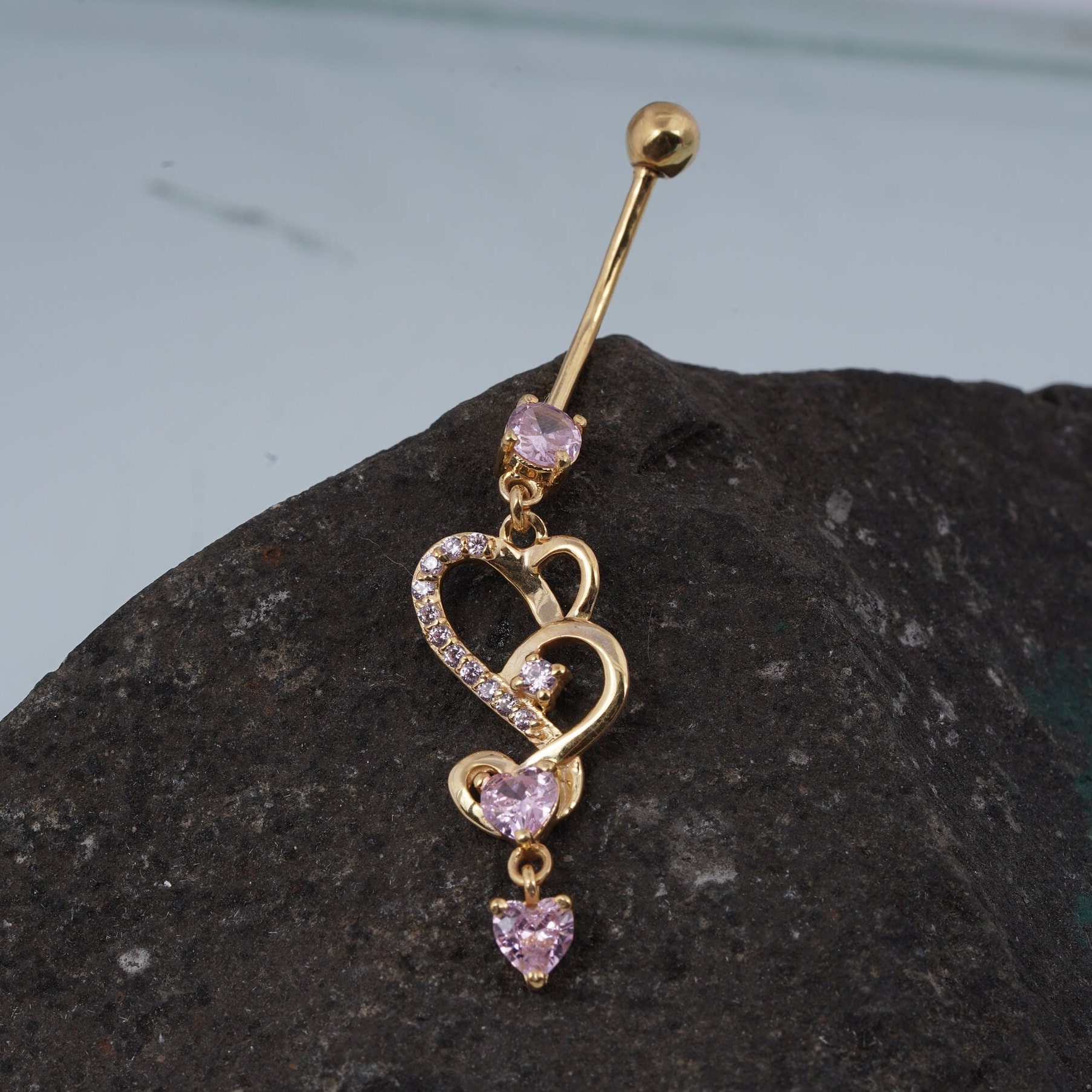 Women's Pink Sapphire Belly Button Ring, Small Belly Ring Diamond ...