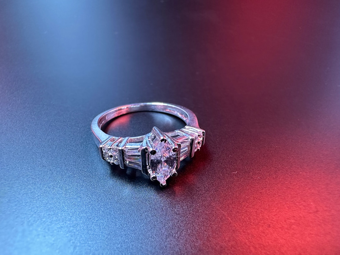 Marquise Cut Moissanite Engagement Ring 14K Solid White Gold Plated Anniversary Ring Marquise ...