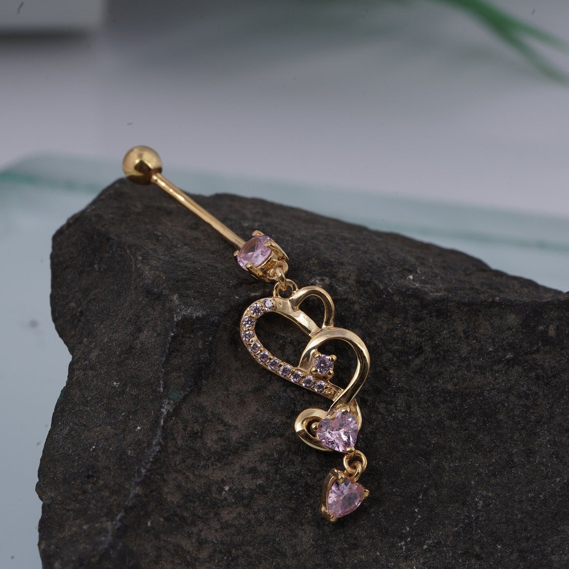 Women's Pink Sapphire Diamond Belly Button Ring Small Belly Ring ...