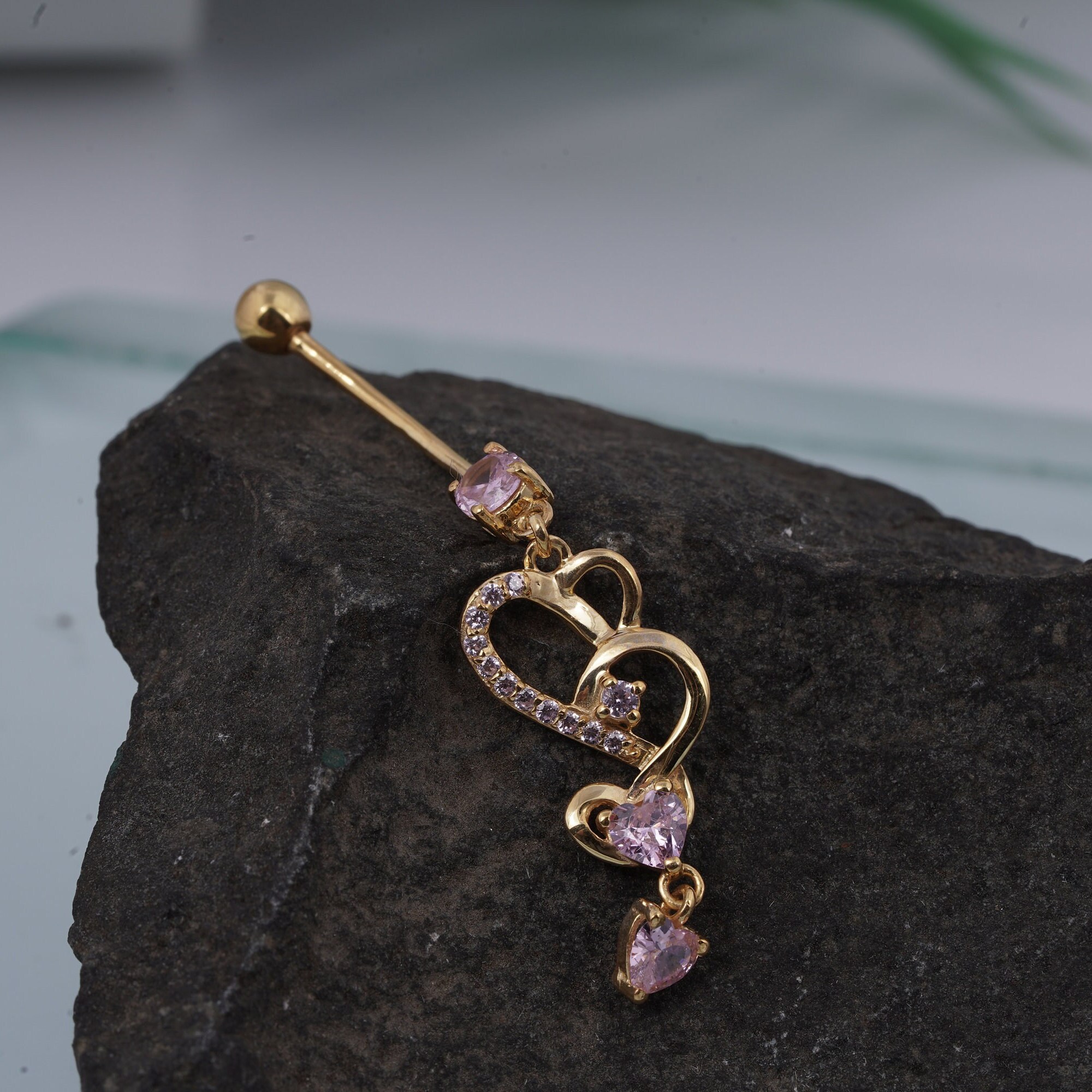 Women's Pink Sapphire Belly Button Ring, Small Belly Ring Diamond ...