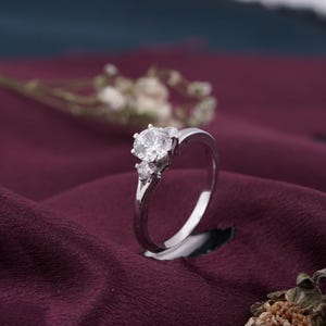 Dainty Round GRA Moissanite Ring, 14K Gold Plated, 925 Sterling Silver ...