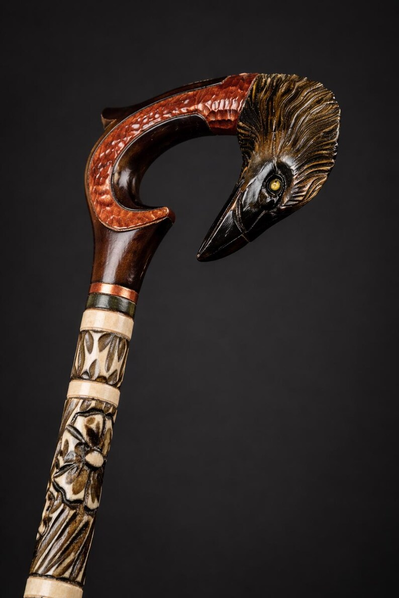 Hand-carved Raven Head Walking Cane. Gothic Style Accessory ...
