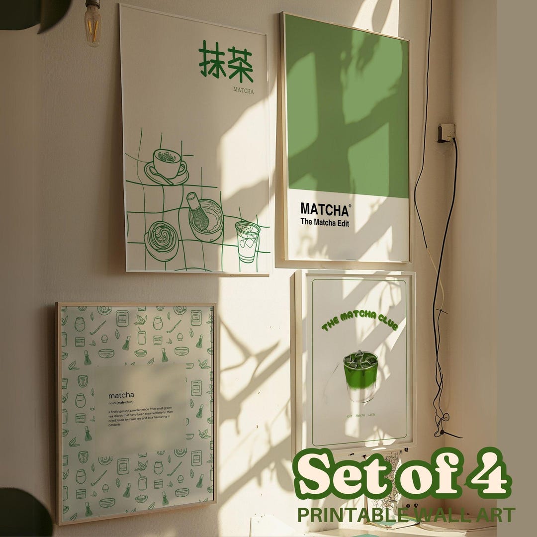 Set of 4 Matcha Drink Print, Matcha Club Matcha Kitchen Wall Art ...