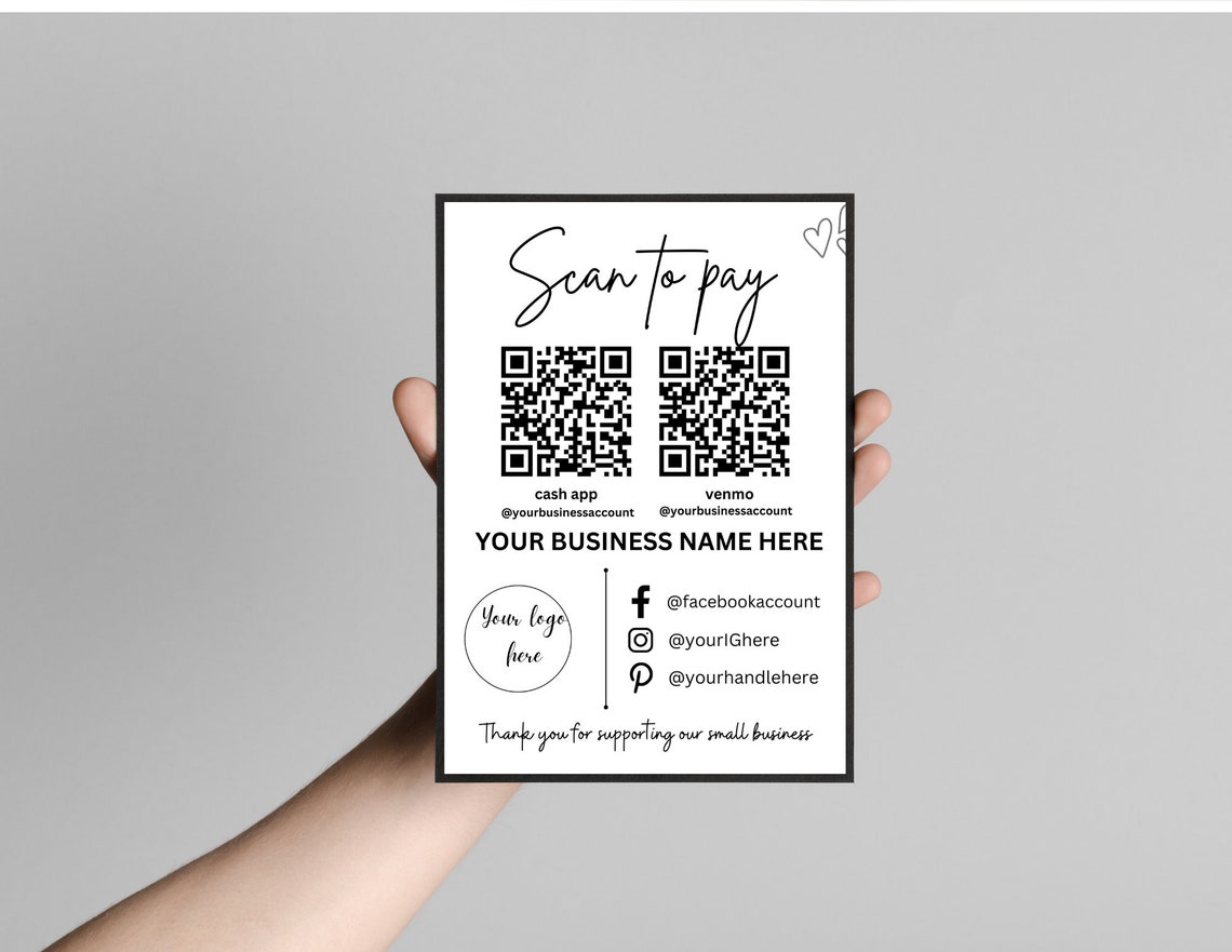 Editable Scan to Pay Template , Payment QR Code Sign, Small Business ...