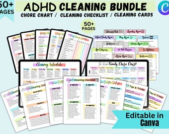 ADHD Cleaning Checklist Bundle, Editable ADHD Cleaning Planner, Adult ...