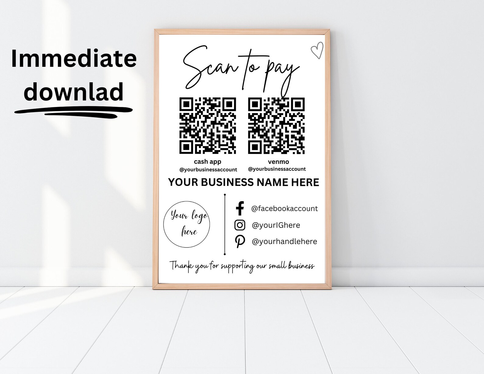 Editable Scan to Pay Template , Payment QR Code Sign, Small Business ...