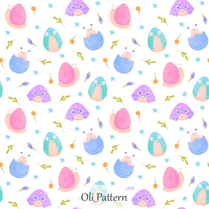 Easter Snail Seamless Pattern Cute Snail Repeating Pattern Spring ...