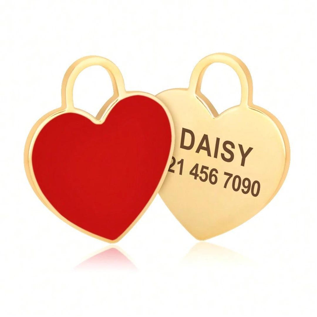 Personalized Heart Shaped Dog Tags, Solid Color Pet ID Collar Tag With ...
