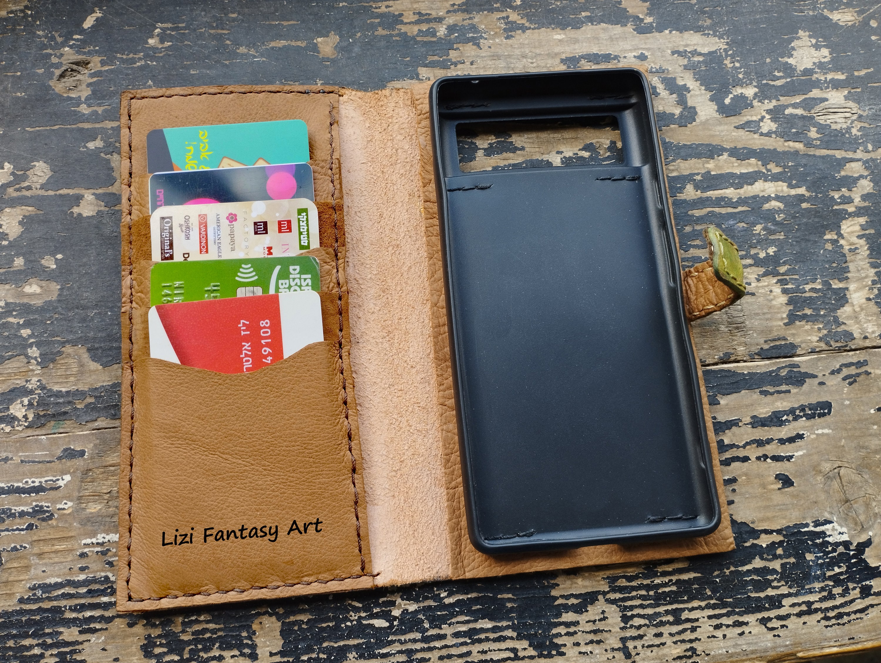 Leather Phone Case Wallet Embossed Pink Oyster Mushroom, Custom Made ...