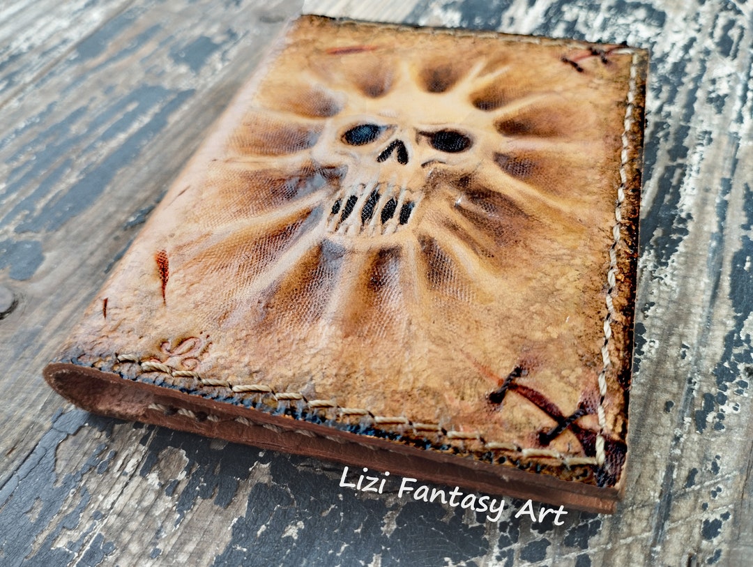 Hand Embossed Leather Wallet, Personalized Handmade Skull Bifold Wallet ...