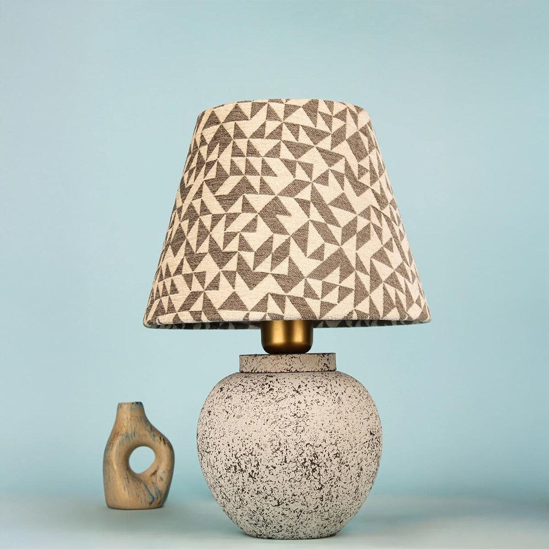Grey Stone Effect Table Lamp, Geometric Triangle Pattern Shade ...