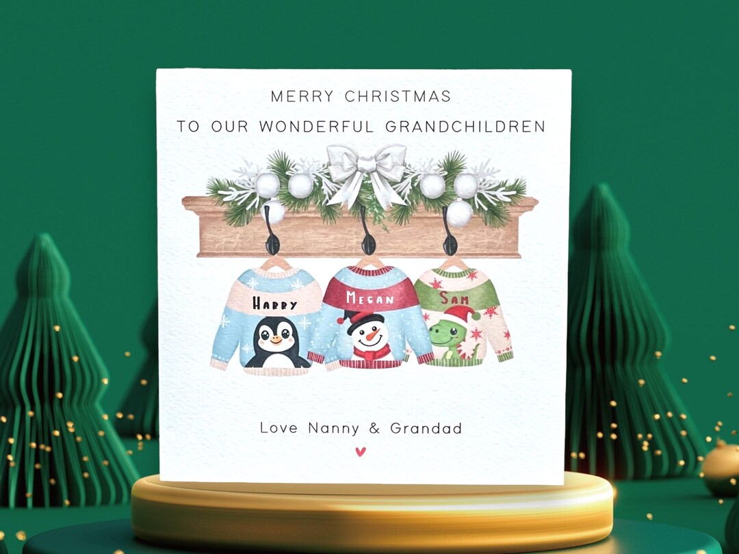 Personalised Grandchildren Christmas Card With Jumpers & Names - Etsy