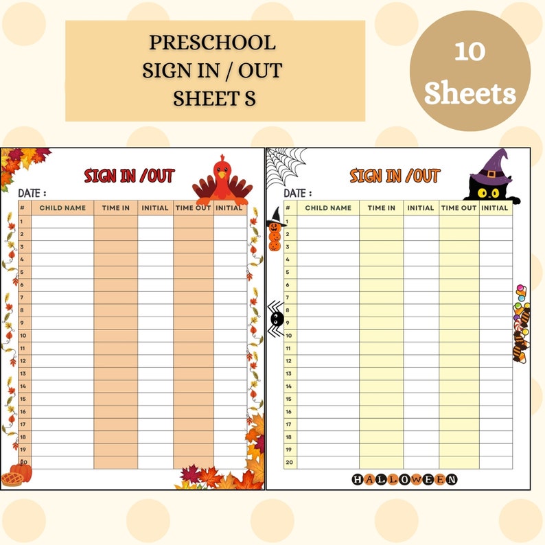 A Set of 10 Customized Daily Preschool Sign In/ Sign Out Attendance ...