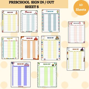 A Set of 10 Customized Daily Preschool Sign In/ Sign Out Attendance ...