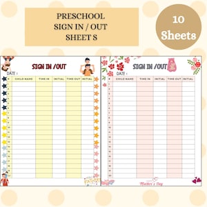 A Set of 10 Customized Daily Preschool Sign In/ Sign Out Attendance ...