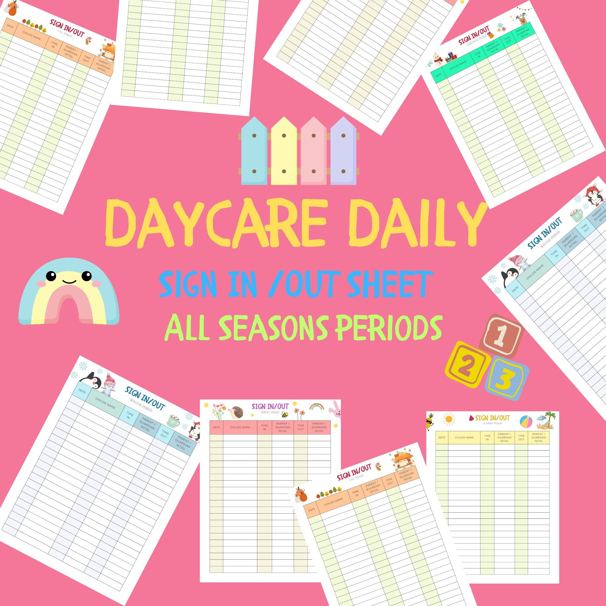 A Set of 5 Customized Daily Day Care Sign In/ Sign Out or Attendance ...