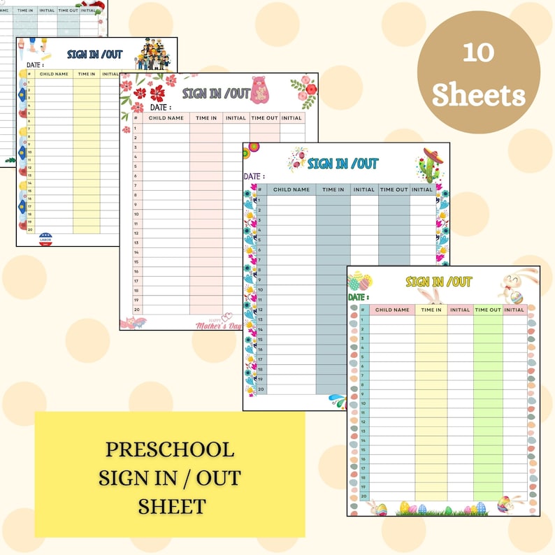 A Set of 10 Customized Daily Preschool Sign In/ Sign Out Attendance ...