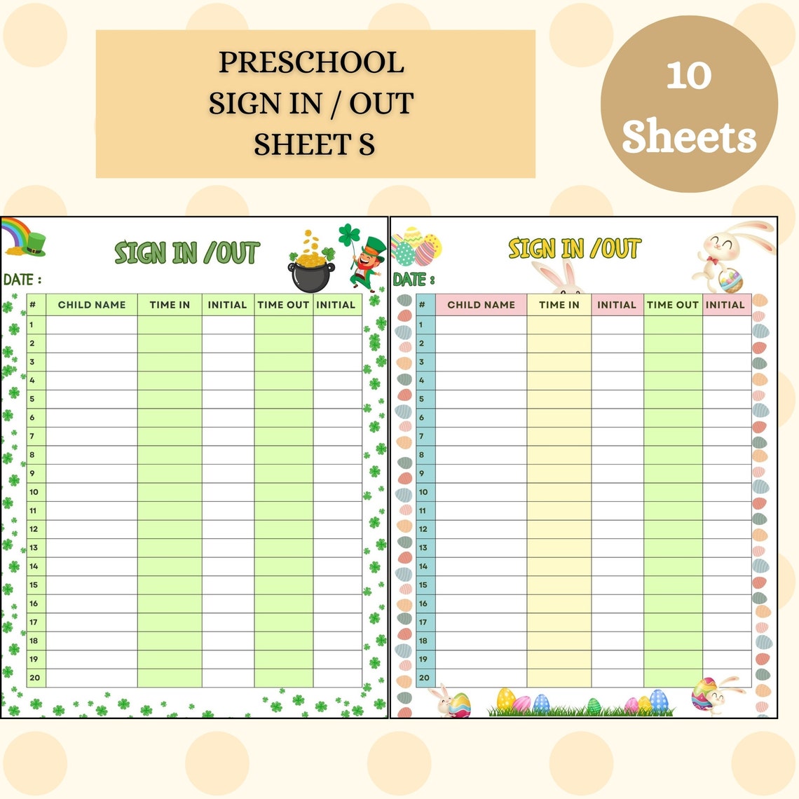 A Set of 10 Customized Daily Preschool Sign In/ Sign Out Attendance ...