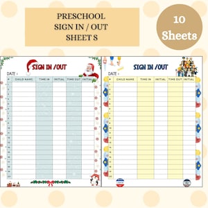 A Set of 10 Customized Daily Preschool Sign In/ Sign Out Attendance ...
