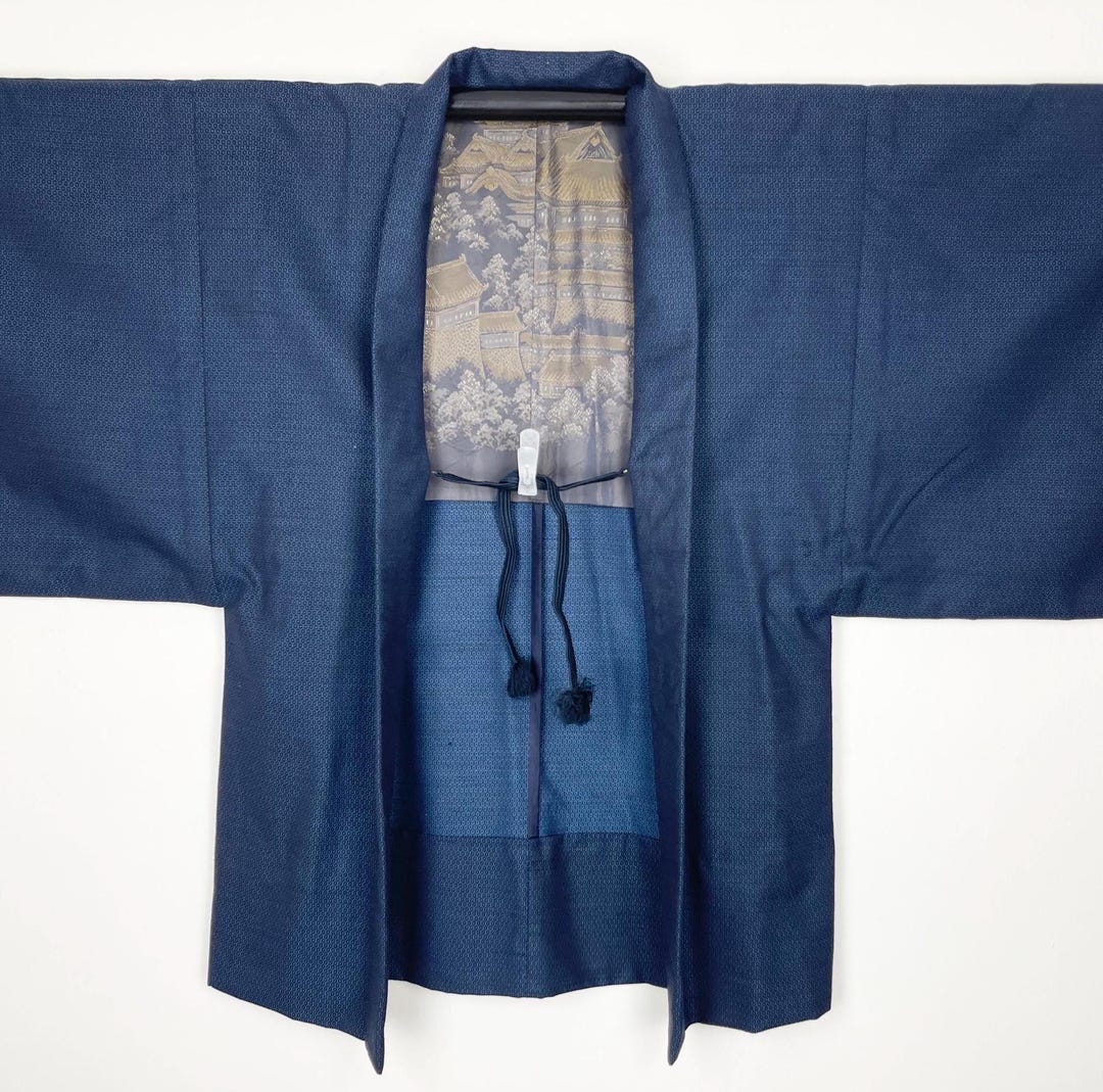 Kimono Men Authentic Japanese Vintage Style Blue Color Polyester Jacket ...