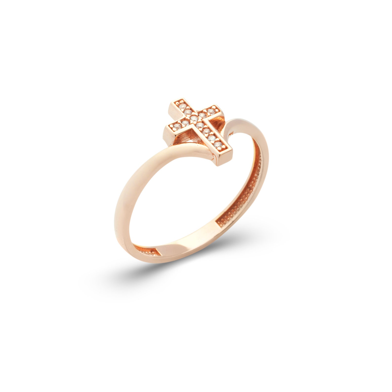 14k Solid Gold Cross Ring for Women Christian Ring Diamond Cross Ring ...