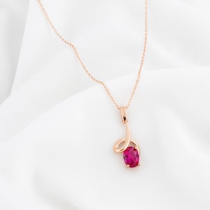 14k Solid Gold Red Ruby Pendant Necklace for Women - Oval Cut Ruby ...