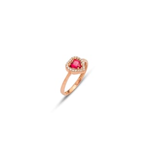 Ruby and Diamond Heart Ring in 14k Solid Gold - Heart Shaped Red Ruby ...