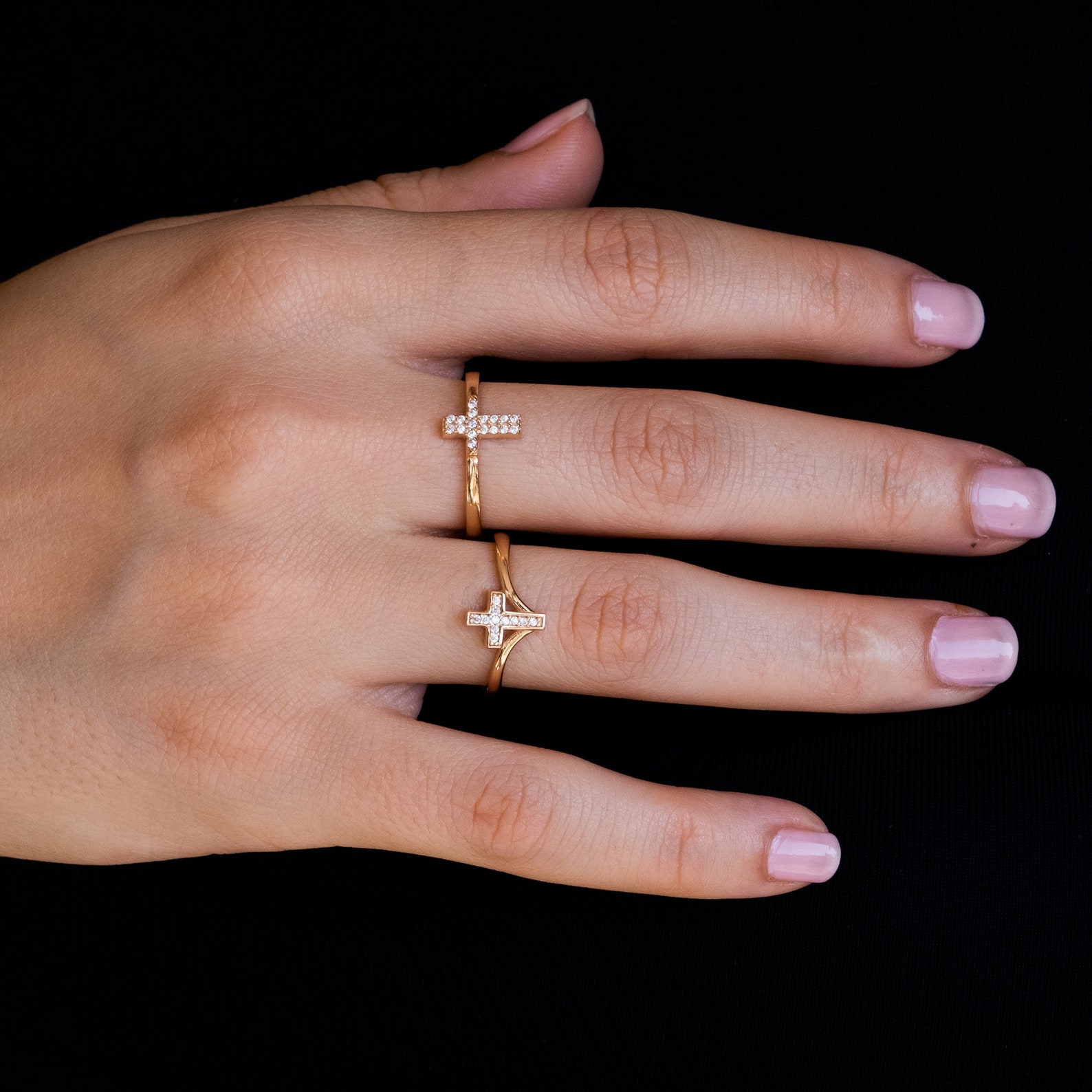 14k Solid Gold Cross Ring for Women Christian Ring Diamond Cross Ring Protection Ring 14K Real ...