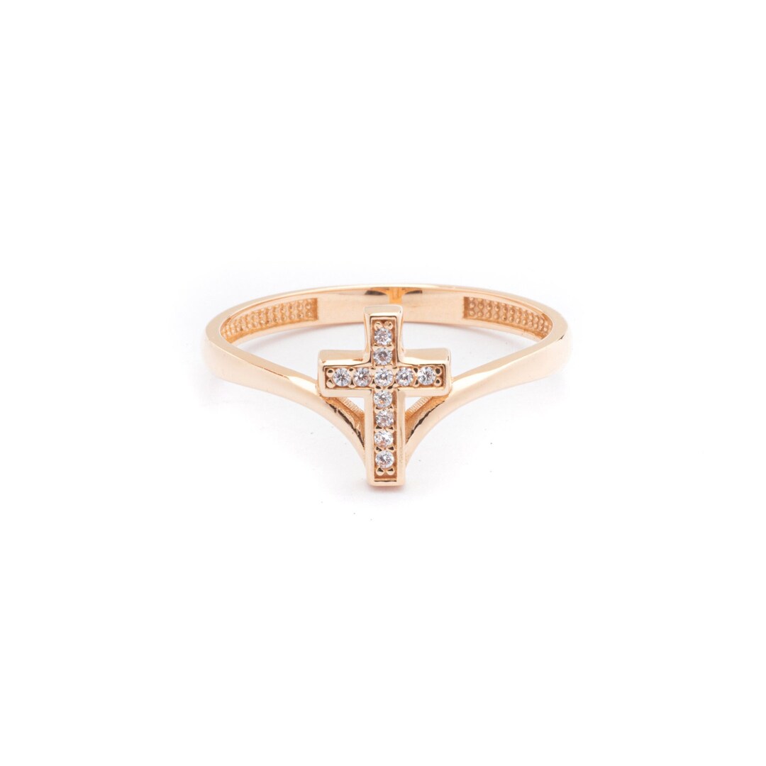 14k Solid Gold Cross Ring for Women | Christian Ring | Diamond Cross ...