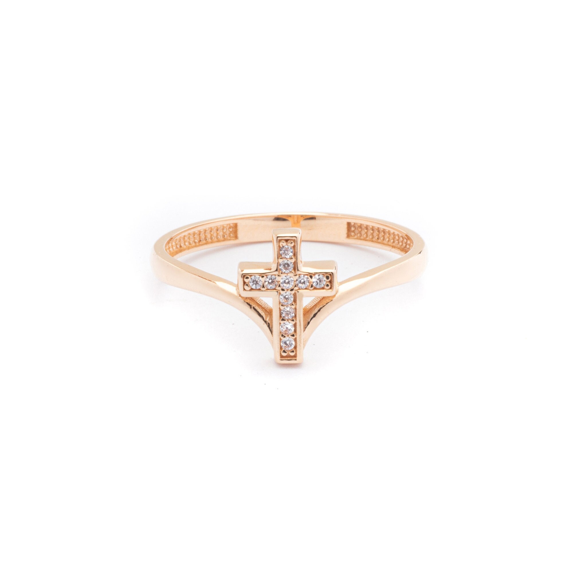 14k Solid Gold Cross Ring for Women | Christian Ring | Diamond Cross Ring | Protection Ring ...