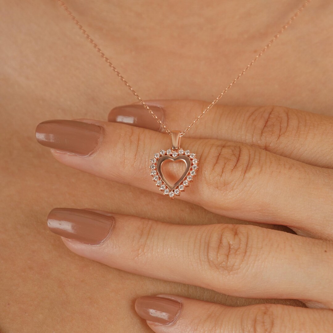 14k Solid Gold Diamond Double Heart Necklace - Gold Twin Hearts Pendant ...