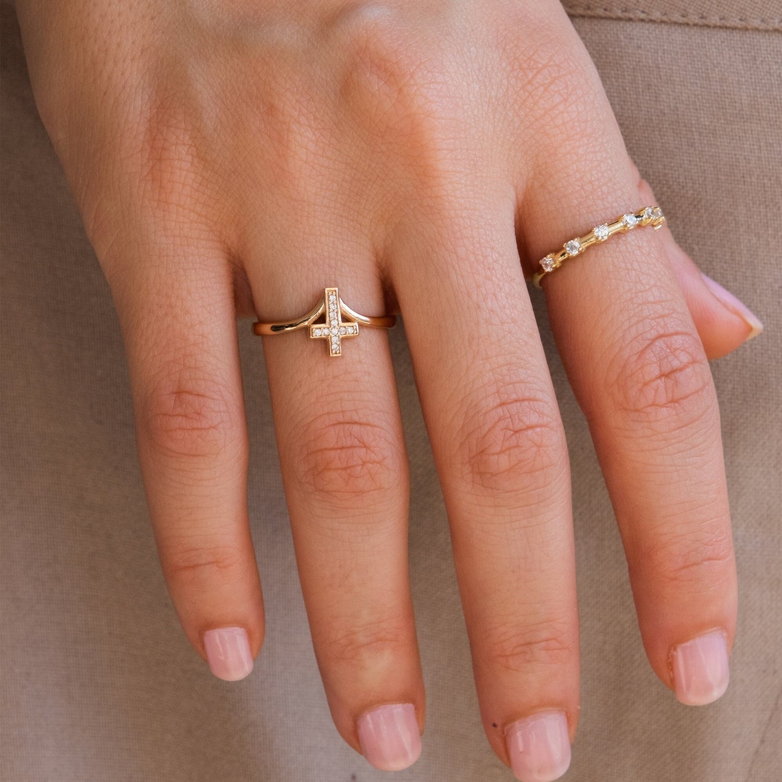14k Solid Gold Cross Ring for Women Christian Ring Diamond Cross Ring ...