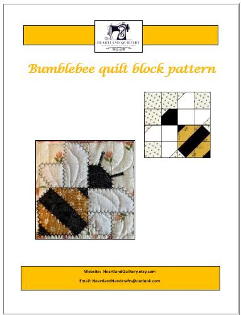 2 Bumblebee Quilt Block Patterns, 4" X 4" and 8" X 8" Finished Sizes ...