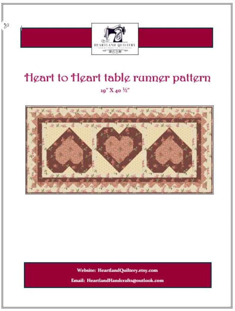Heart to Heart Table Runner Pattern 17" X 40 1/2", PDF DOWNLOAD - Etsy