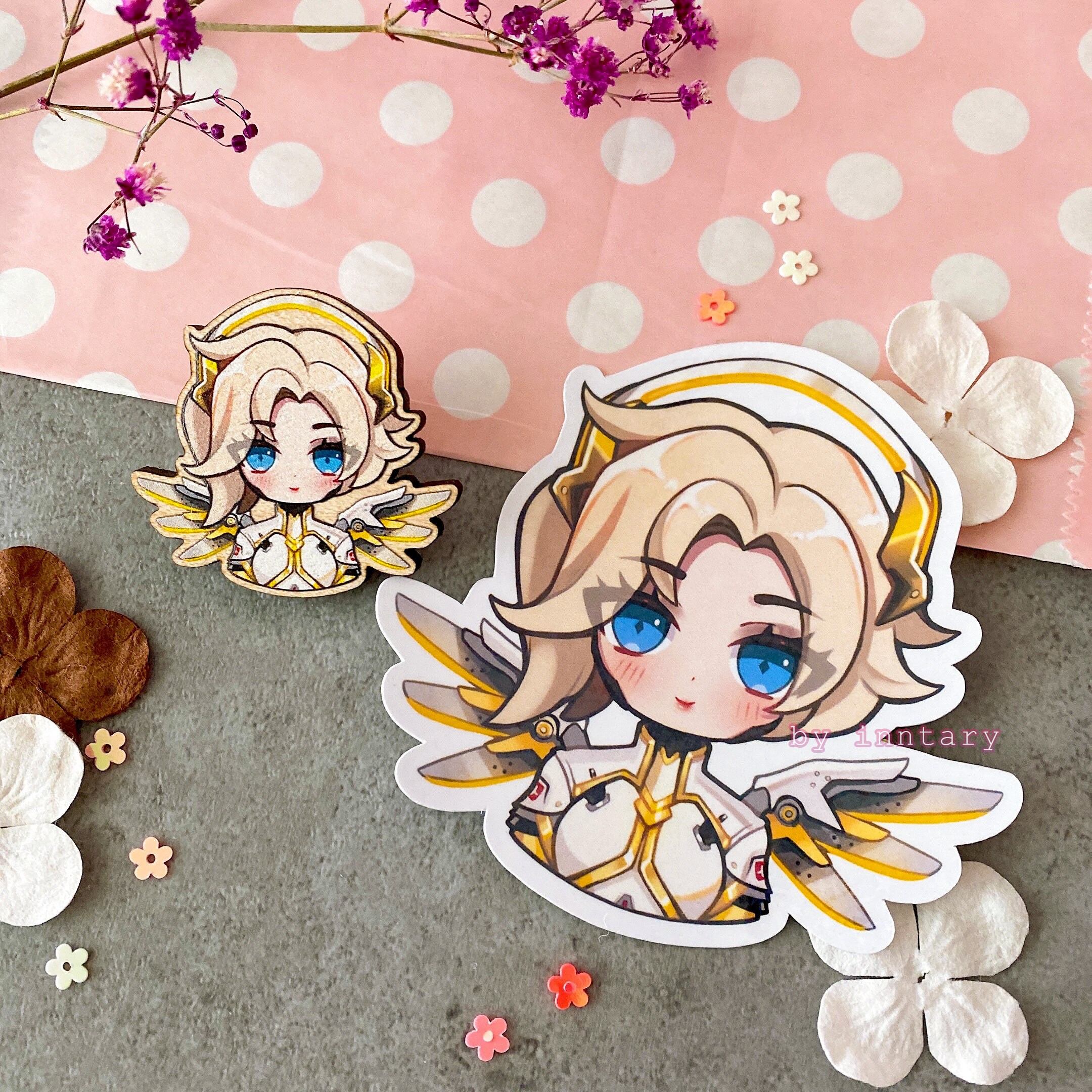 Mercy Overwatch 2 Wooden Pin Badge Chibi Mercy Overwatch Pin, Gamer Pin ...
