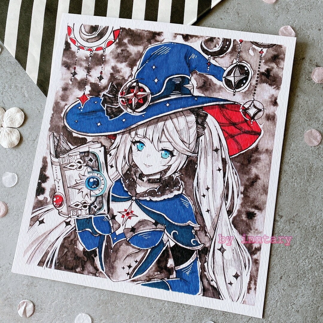 Genshin Impact Mona Art Print | A5 PRINT | Ink Drawing | Genshin Fan ...