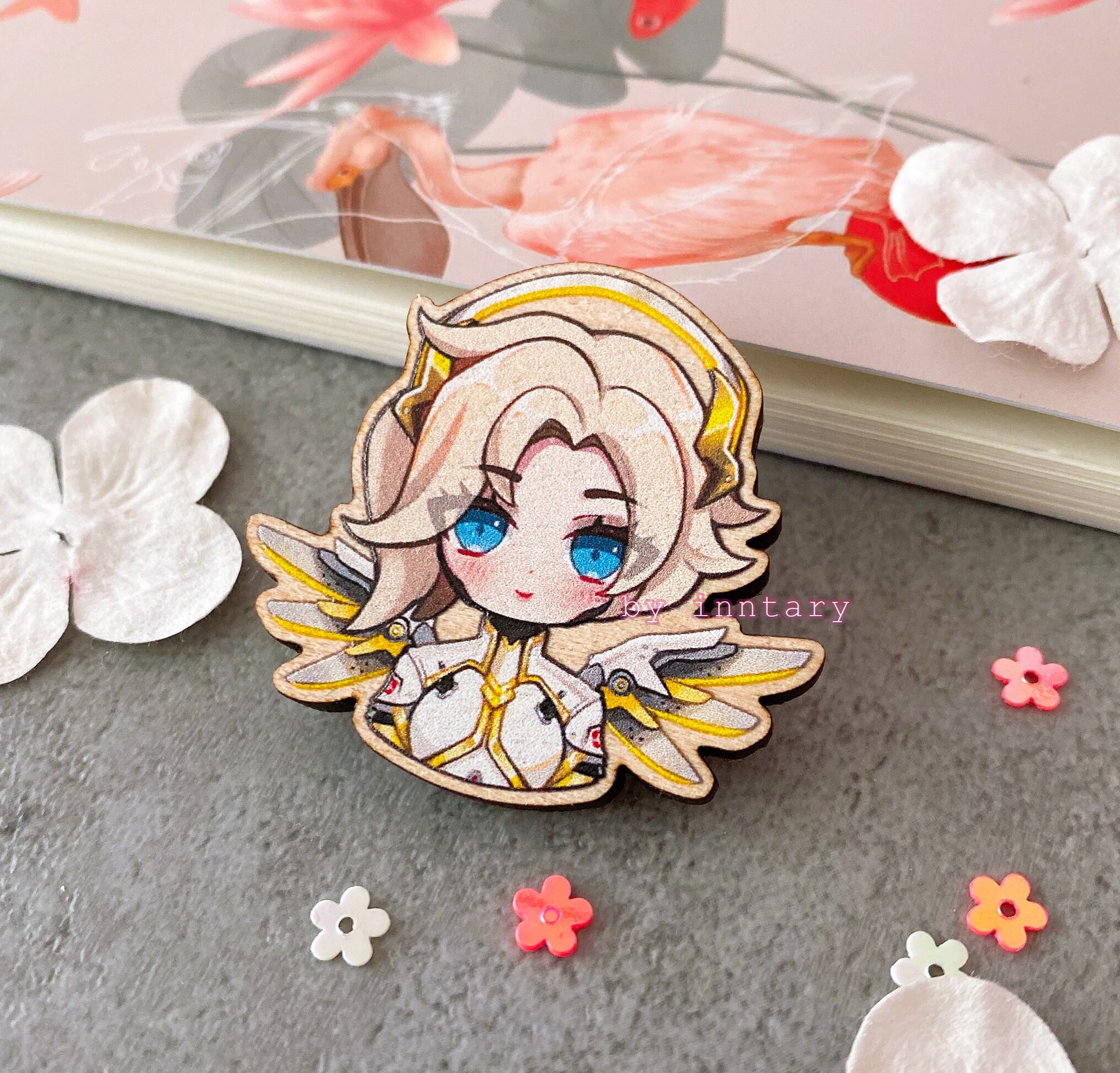Mercy Overwatch 2 Wooden Pin Badge Chibi Mercy Overwatch Pin, Gamer Pin ...