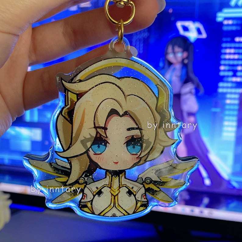 Mercy Overwatch 2 Keychain | 3" Double-sided Glitter Acrylic Charm ...
