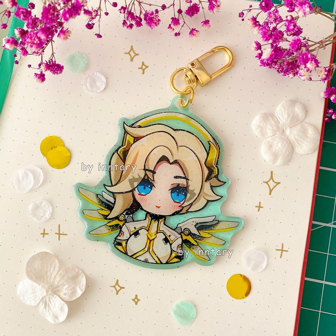 Mercy Overwatch 2 Keychain | 3" Double-sided Glitter Acrylic Charm ...