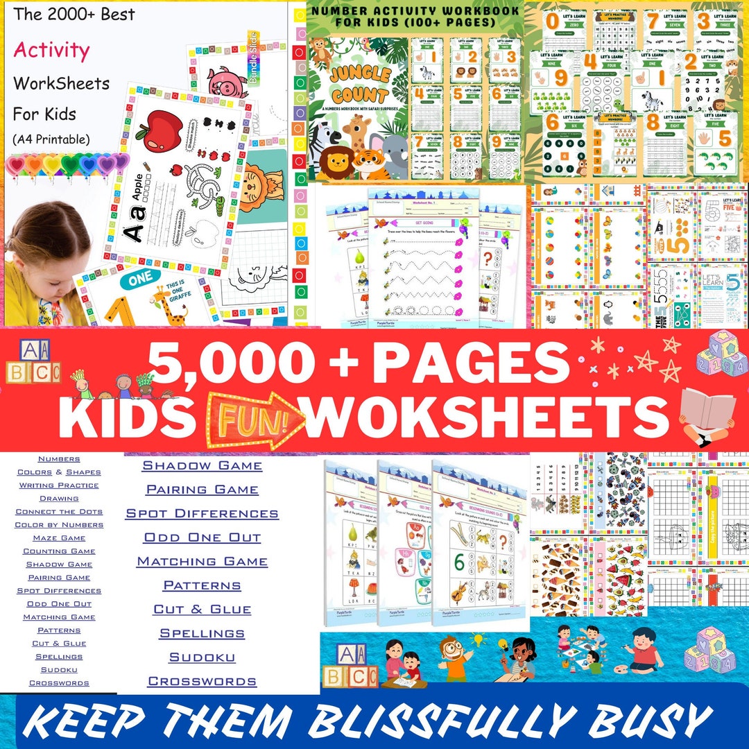 Kindergarten Learning Bundle Fun Worksheets Kids Pre School Activity ...