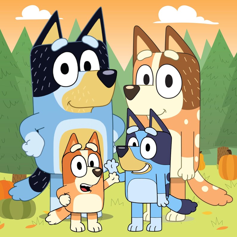 Custom Bluey Family Portrait – Personalized Bluey Style Art Print ...