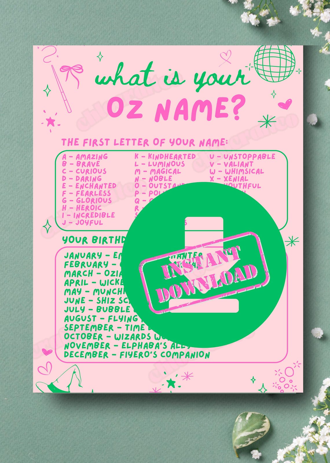 Wizard of Oz Party Game: Oz & Munchkin Name Generator (instant Download ...
