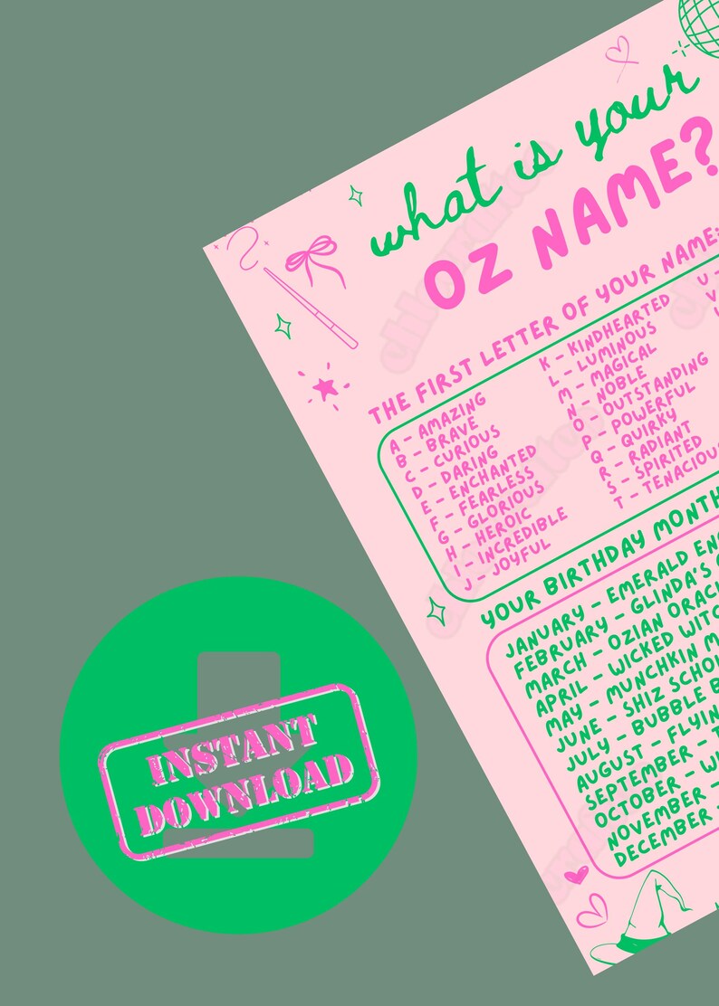Wizard of Oz Party Game: Oz & Munchkin Name Generator (instant Download ...