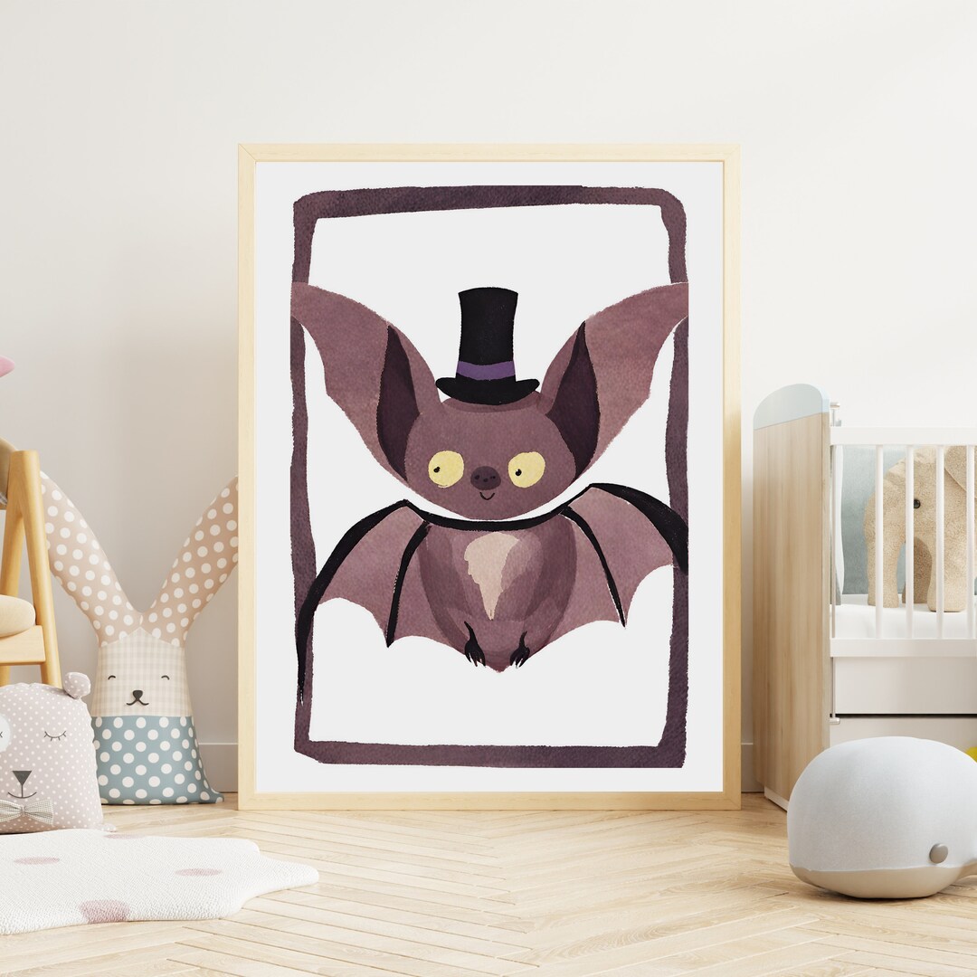 Bat With a Hat Printable Wall Art Digital Art Poster Kids Room Decor - Etsy