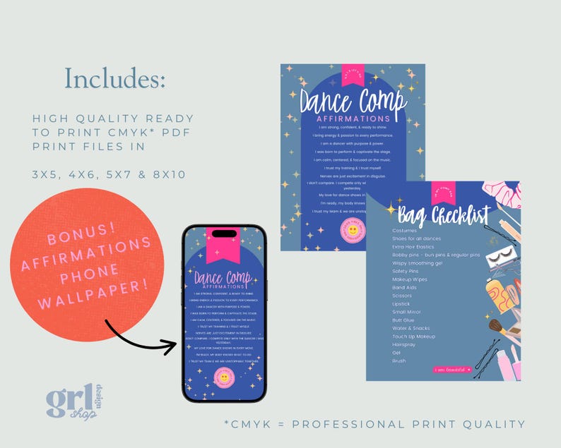Dance Competition Checklist & Affirmations | Team Gift (printable PDF ...