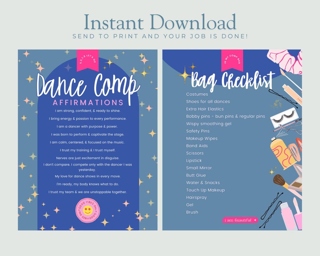 Dance Competition Checklist & Affirmations | Team Gift (printable PDF ...