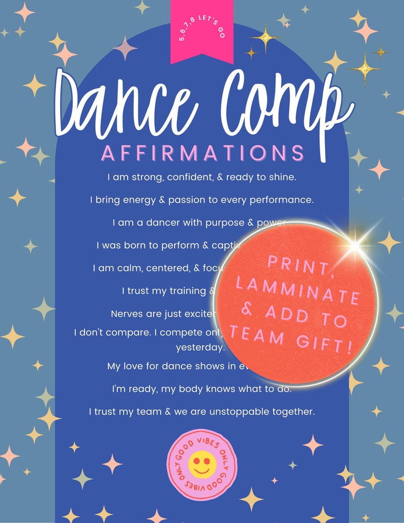 Dance Competition Checklist & Affirmations | Team Gift (printable PDF ...