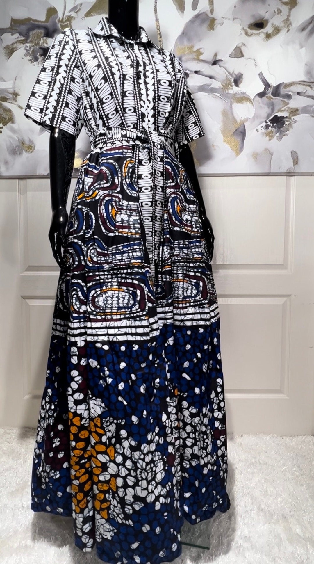 ADEPA Women's African Print Maxi Shirt Dress. African Print Formal Gown ...