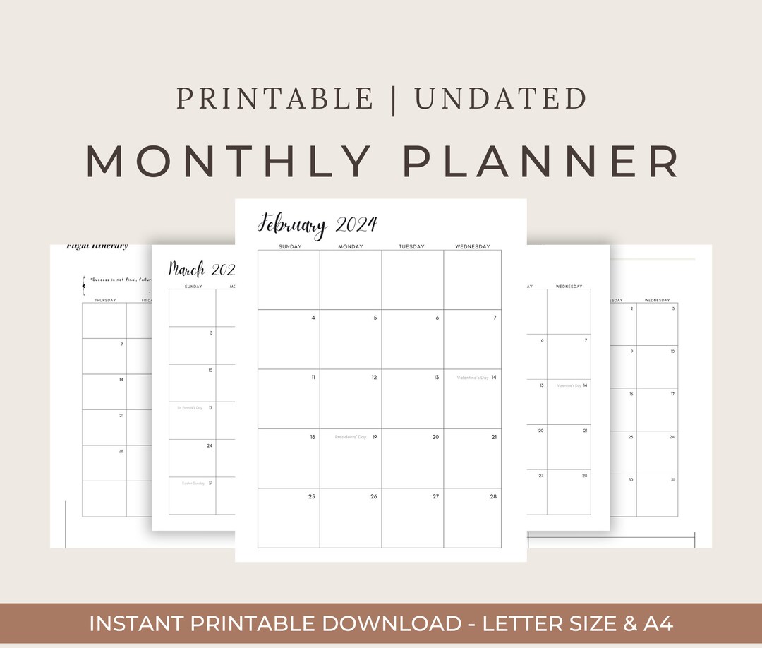 Undated Monthly Planner Printable Landscape Monthly Agenda - Etsy