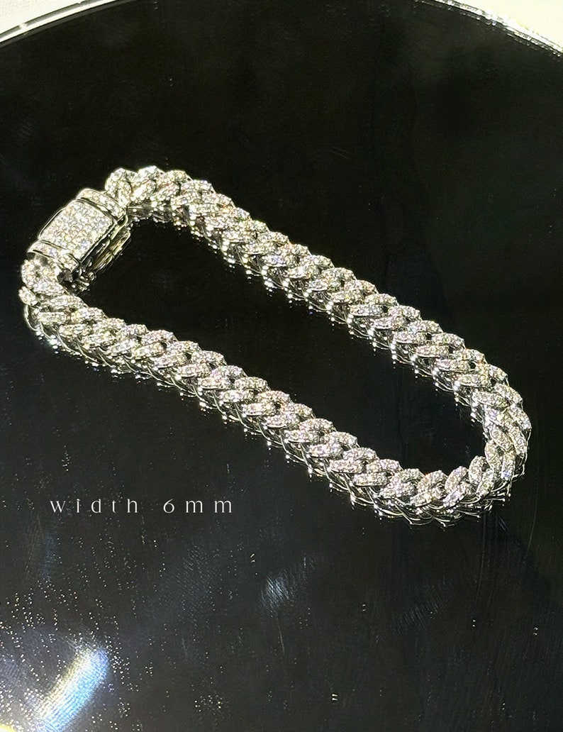 Cuban Link Chain MOISSANITE Stones Prong Miami Bracelet Necklace Solid ...